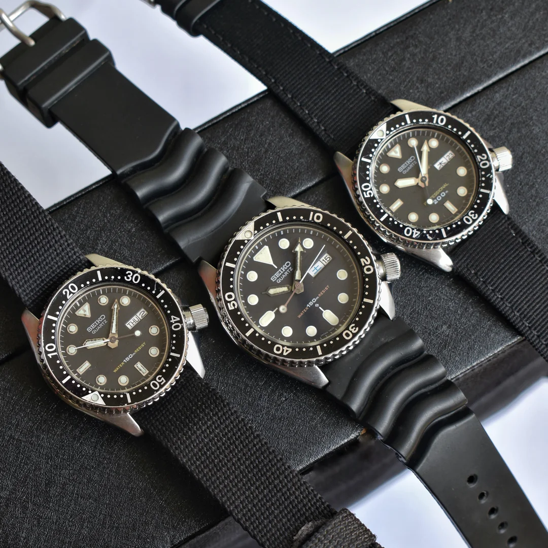 3 × 1980s Seiko Diver Quartz Watches – Details Below