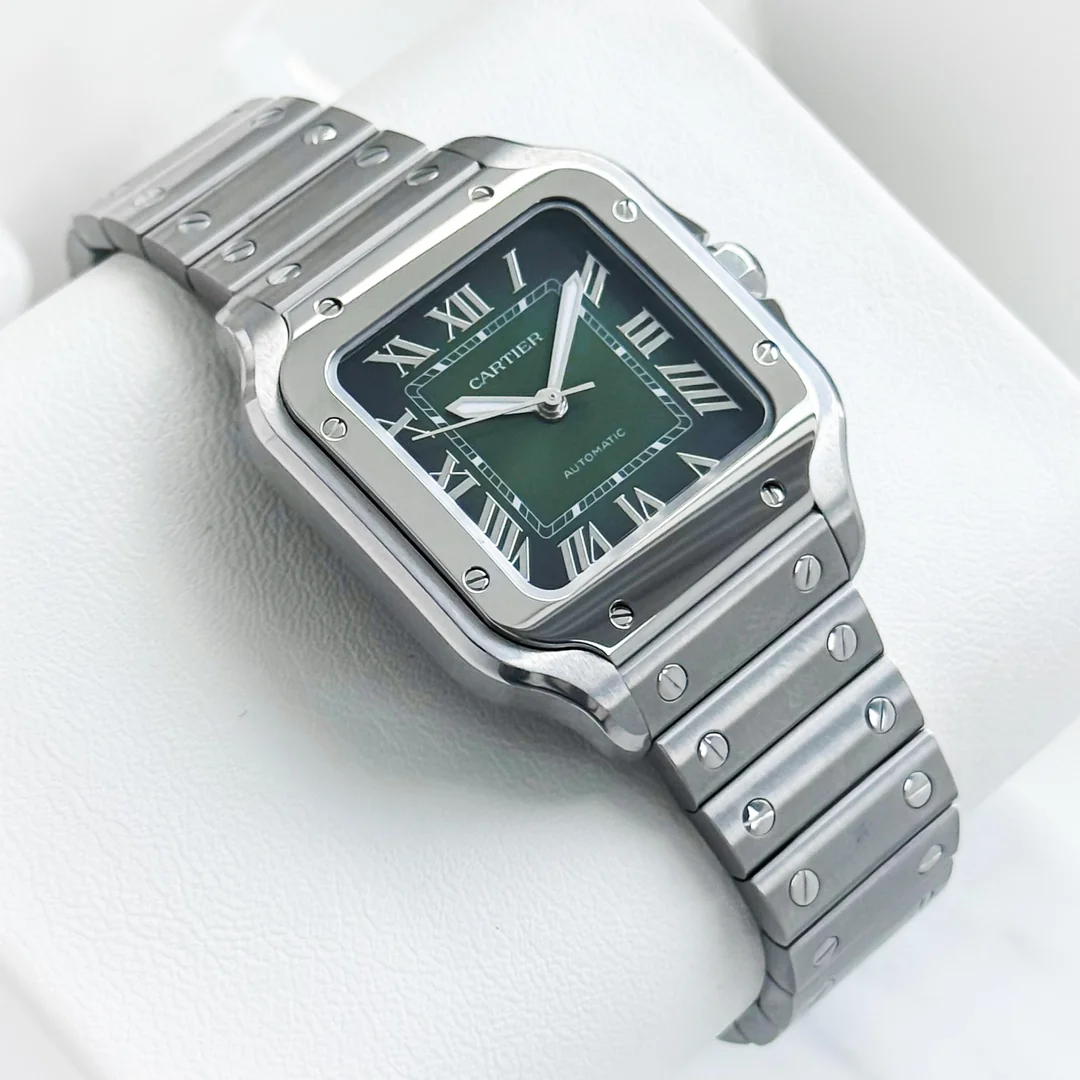 Cartier Santos Medium Green Dial Brand New in Box Unworn Complete Set ...