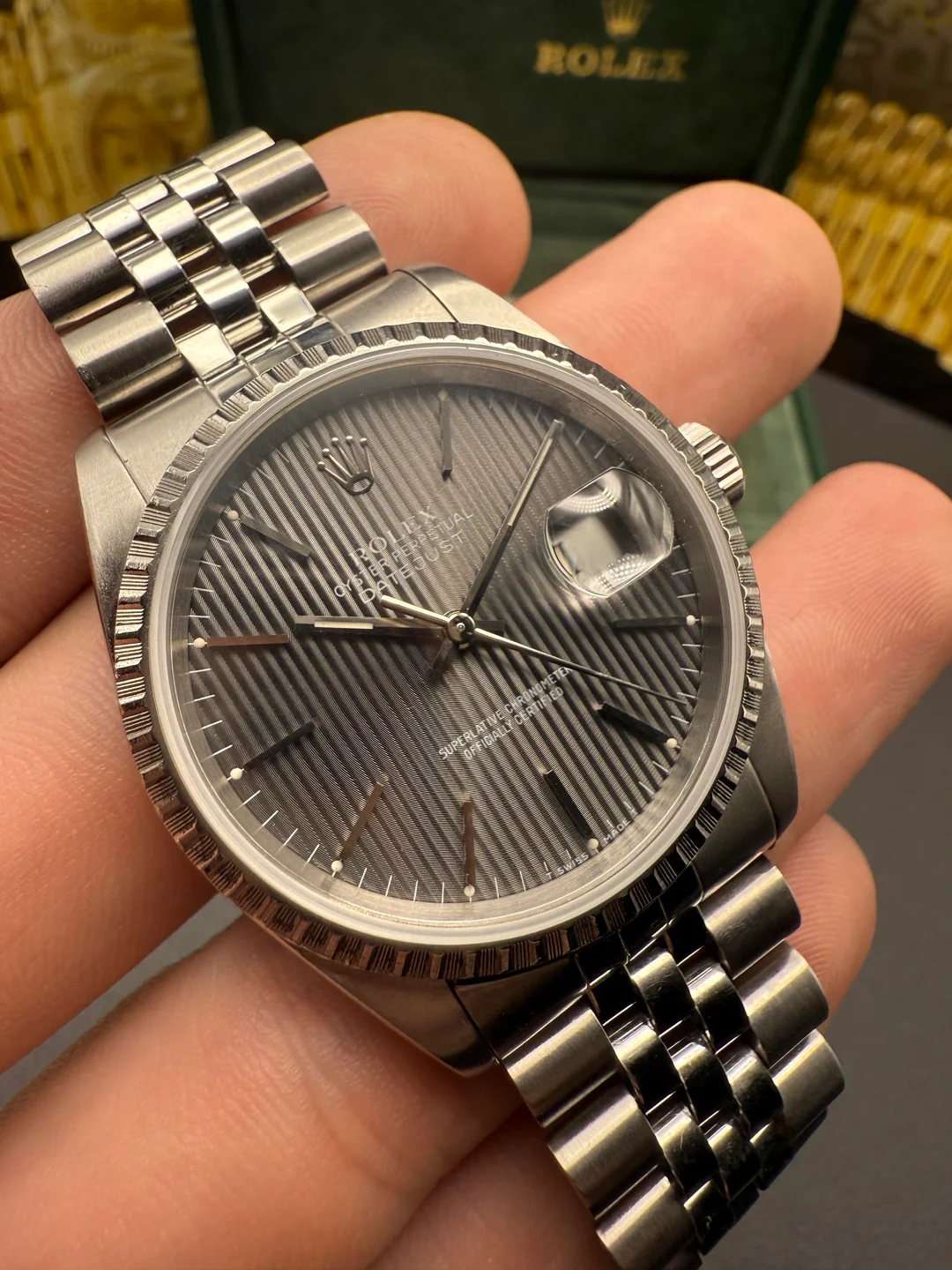 Rolex DateJust 16220 X Serial Grey Tapestry Box and Papers